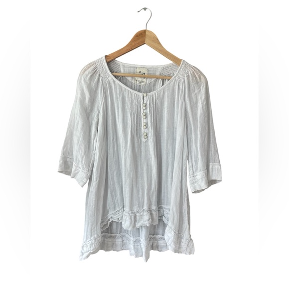 Anthropologie | Tops | Anthropologie Mermaid Linen Blend Peasant Tunic ...
